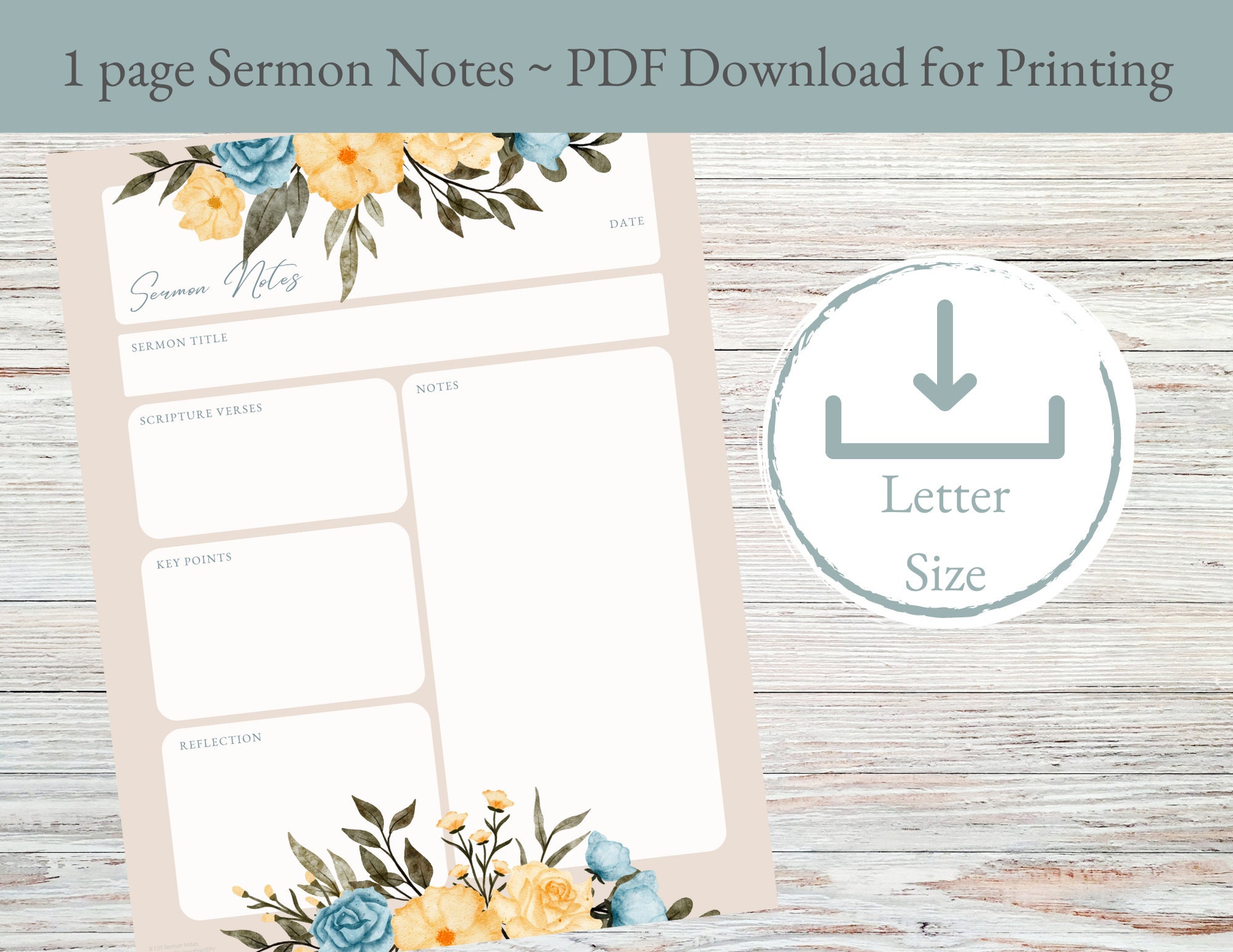 One Page Sermon Notes | Letter Size Digital Download - Etsy