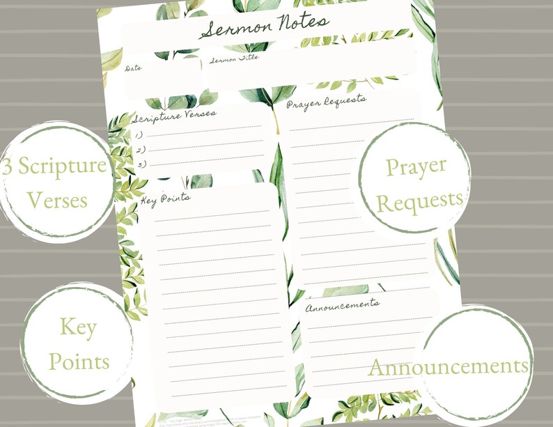 Two Page Sermon Notes | Letter Size Digital Download | Watercolor ...