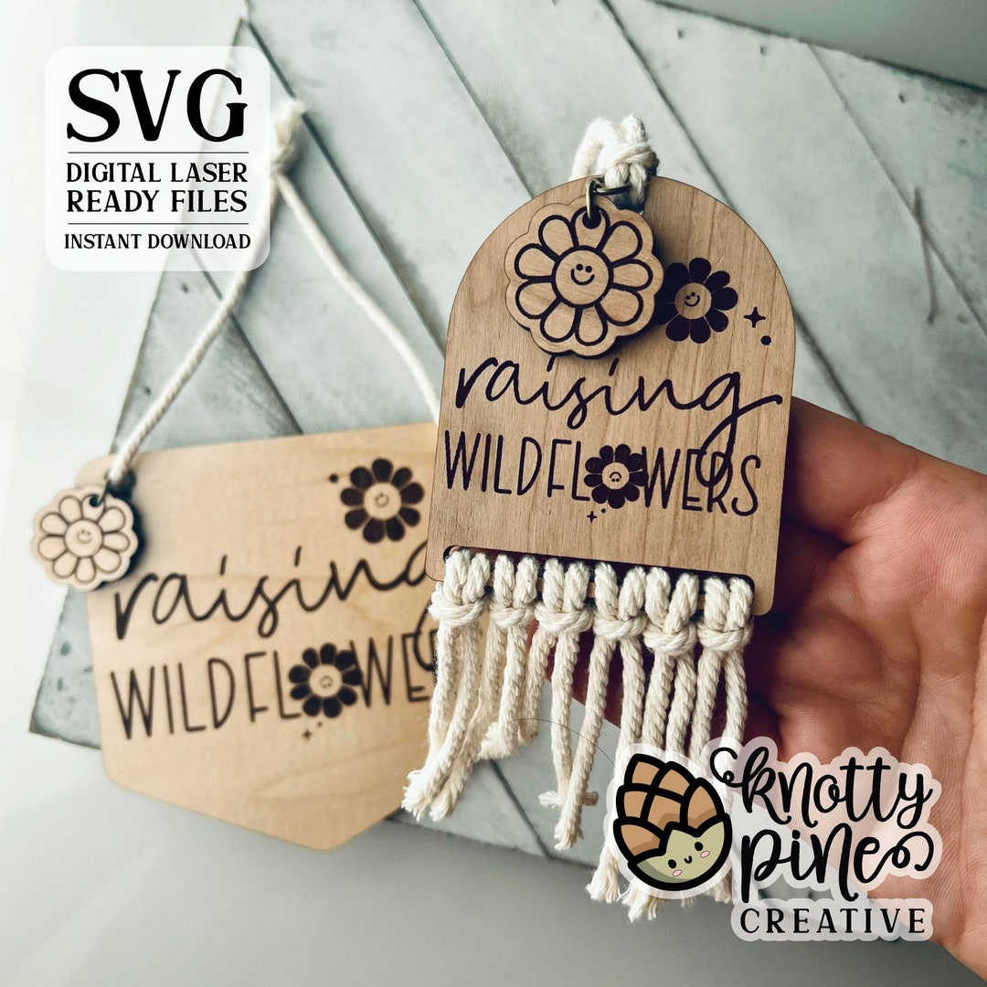 Gift for Mom Raising Wildflowers Duo Pendant Sign + Mini Macrame Boho ...