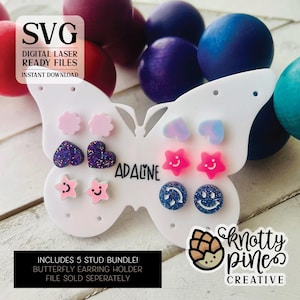 Earrings Svg, Cute Earring Bundle, Kawaii Laser Cut File, Kids Earrings ...
