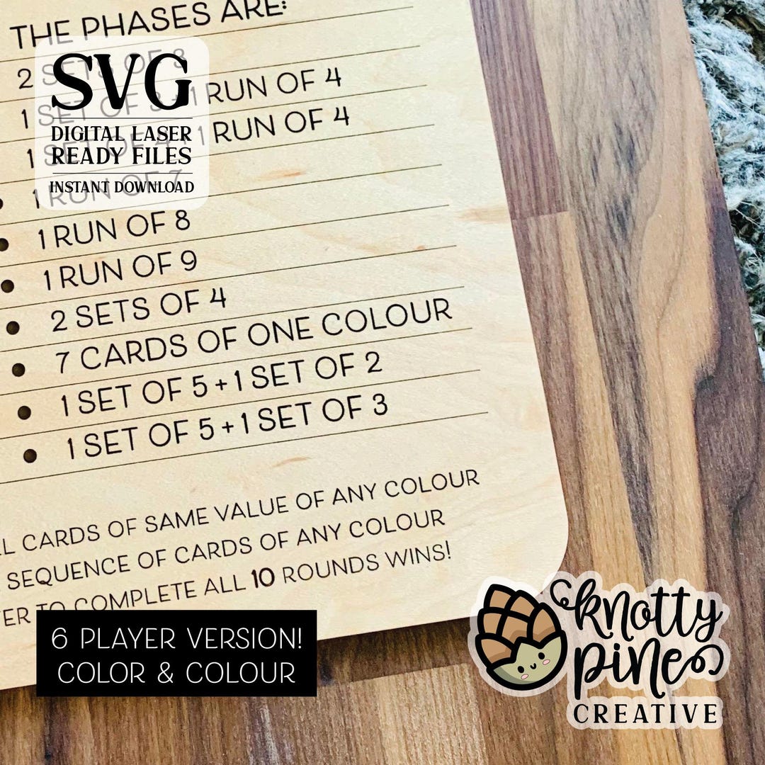 6 Player: Minimalist Phase Ten (10) Svg, Phase Ten 6 Players Laser Cut ...