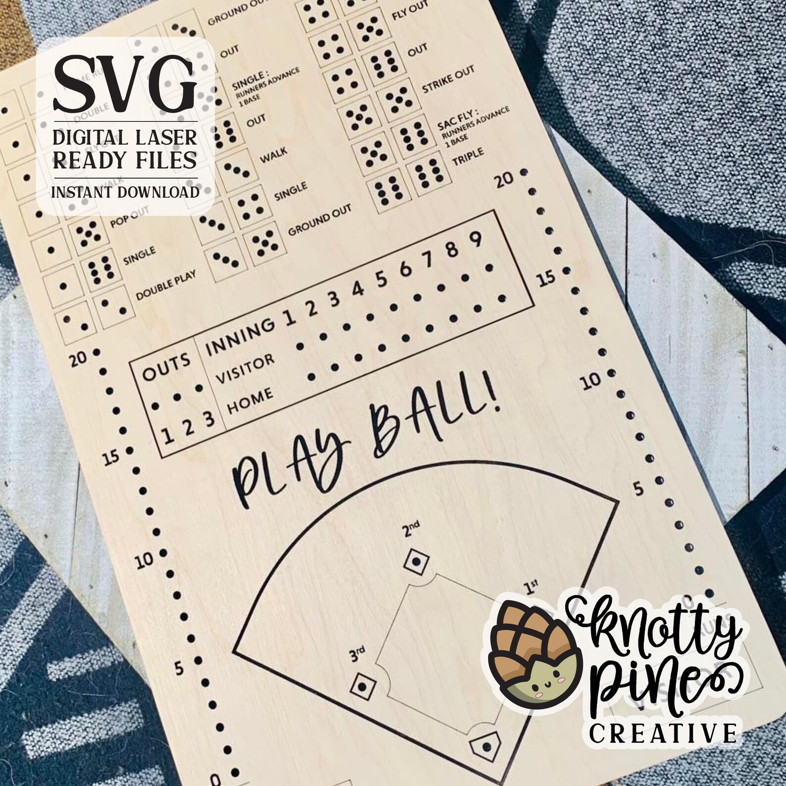 Dice Baseball Gameboard Svg, Dice Baseball Game Board Laser Cut File ...