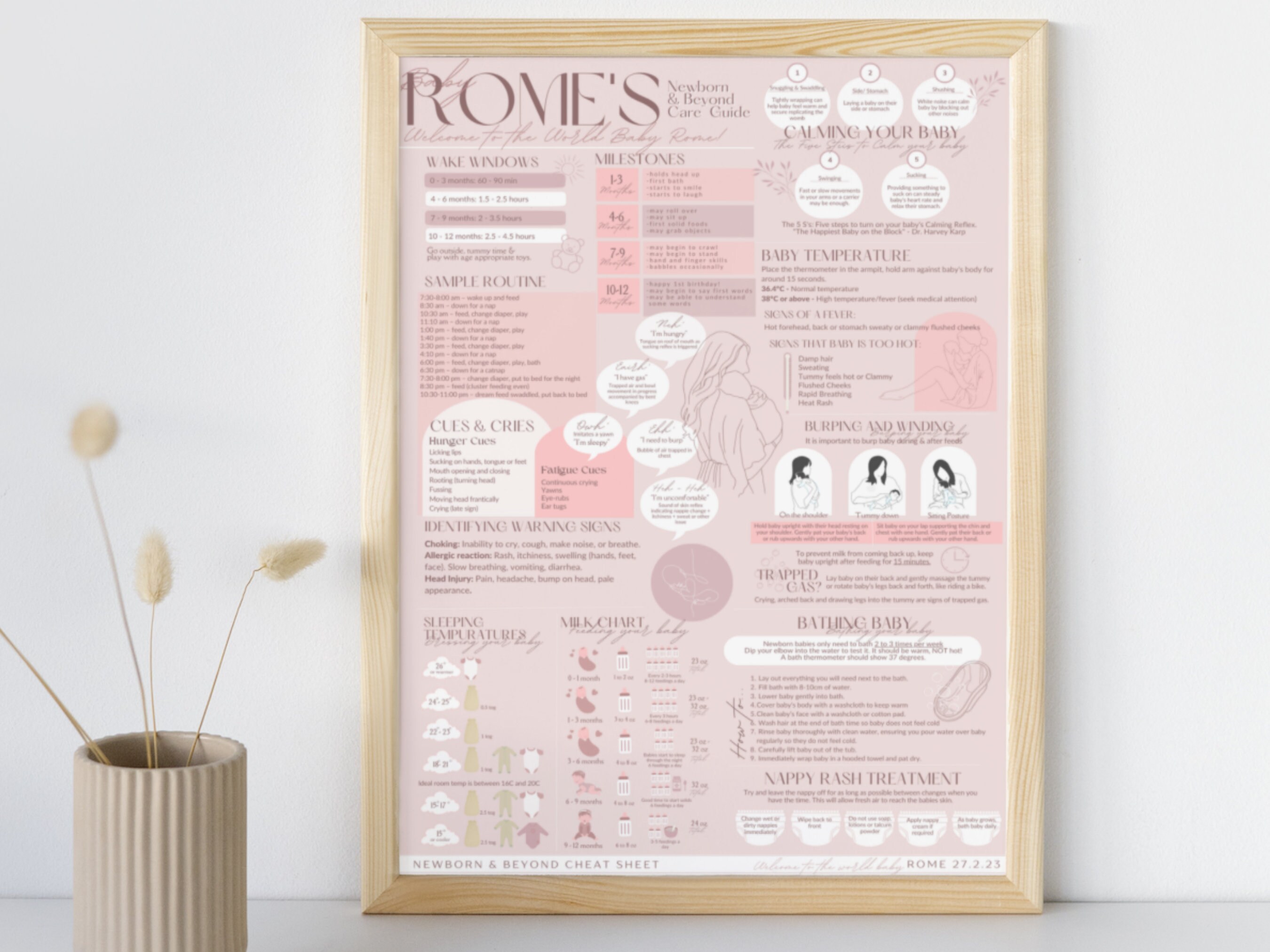 Personalised Baby Cheat Sheet | Newborn Schedule & Milestones Poster ...