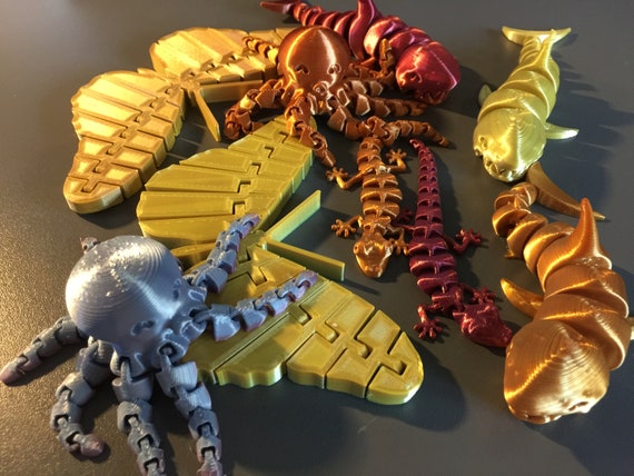 Cute articulated animals 3D printed shiny metallic wiggly | Etsy