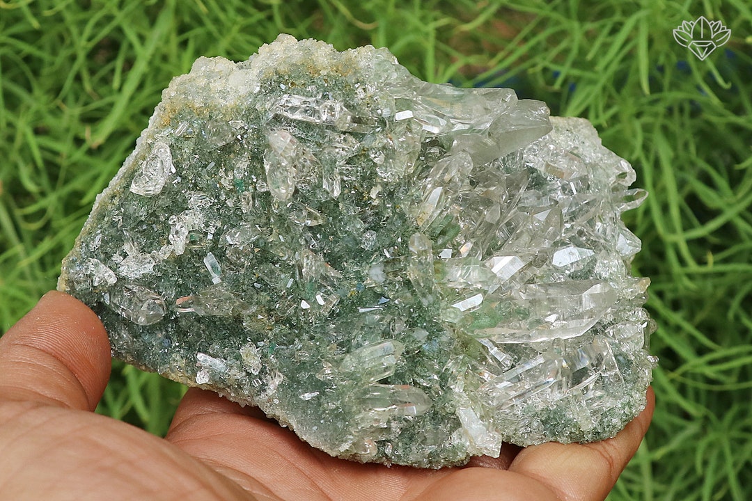 Attractive Twin Multi Point Green Chlorite Clear Quartz, 615gm Rock and ...