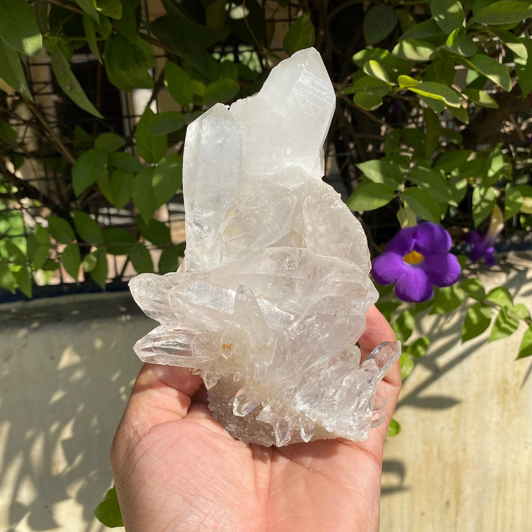 White Quartz Crystal Cluster Specimen, 635gm Pointed Crystal Specimen ...