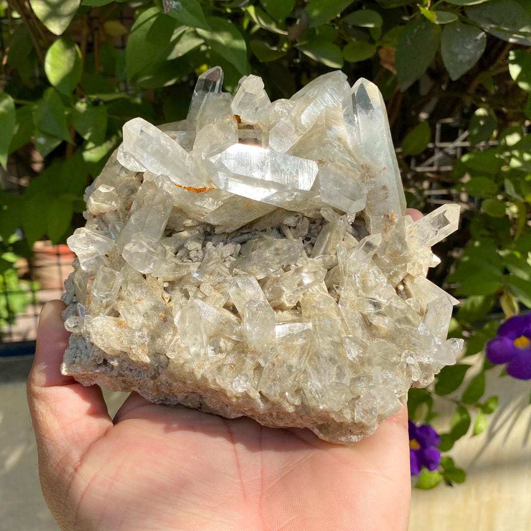 Himalayan White Phantom Quartz Cluster With Pink Crystal (705gm) - Etsy