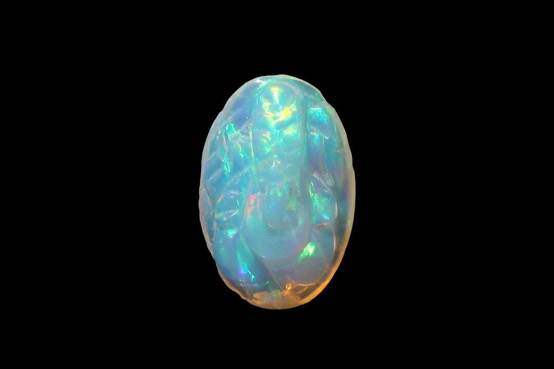 3.40 Cts White Opal Ganesha Figure Gemstone/ White Opal Carving/ Oval ...
