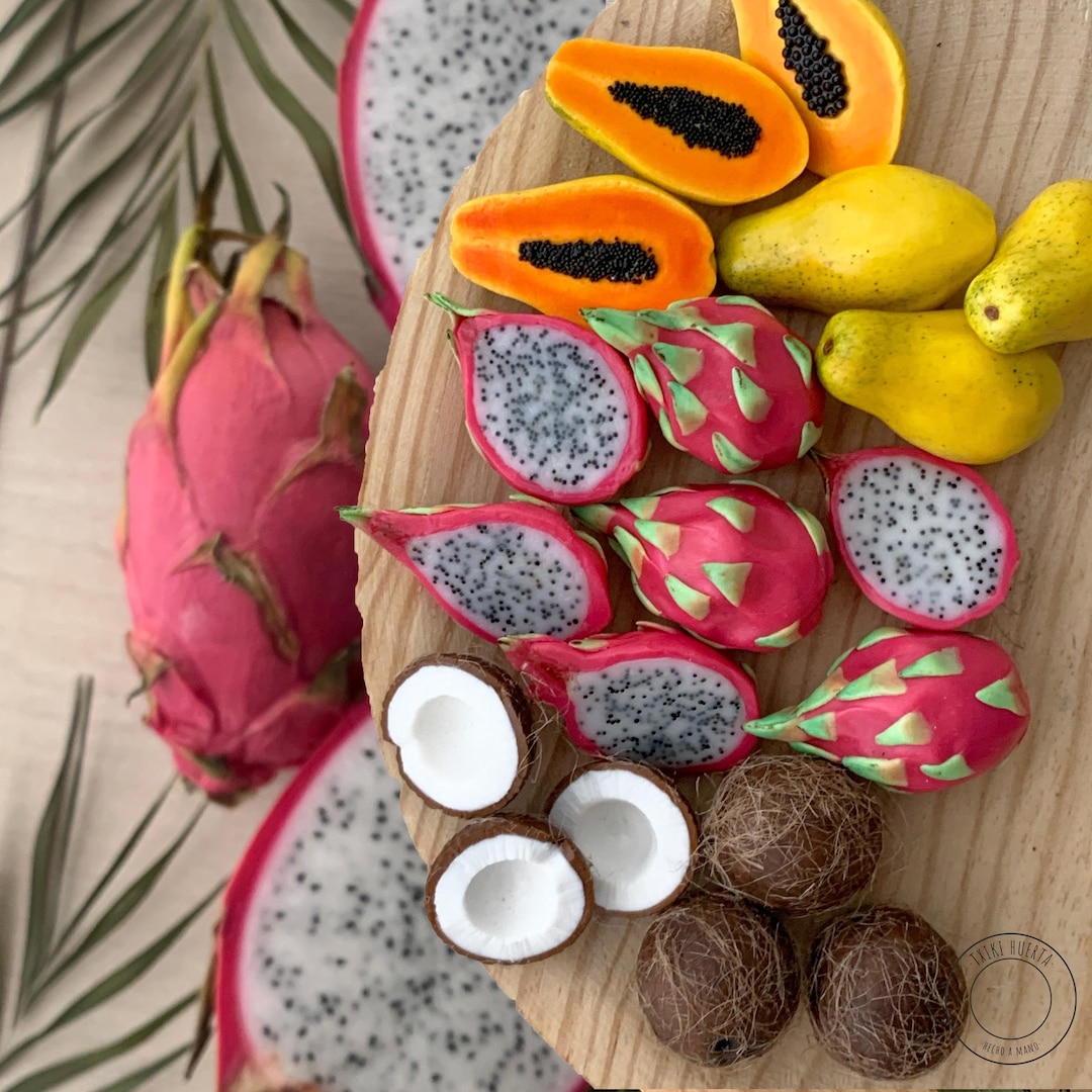 Polymer Clay Miniature Fruits: Coconut, Papaya, Dragon Fruit ...