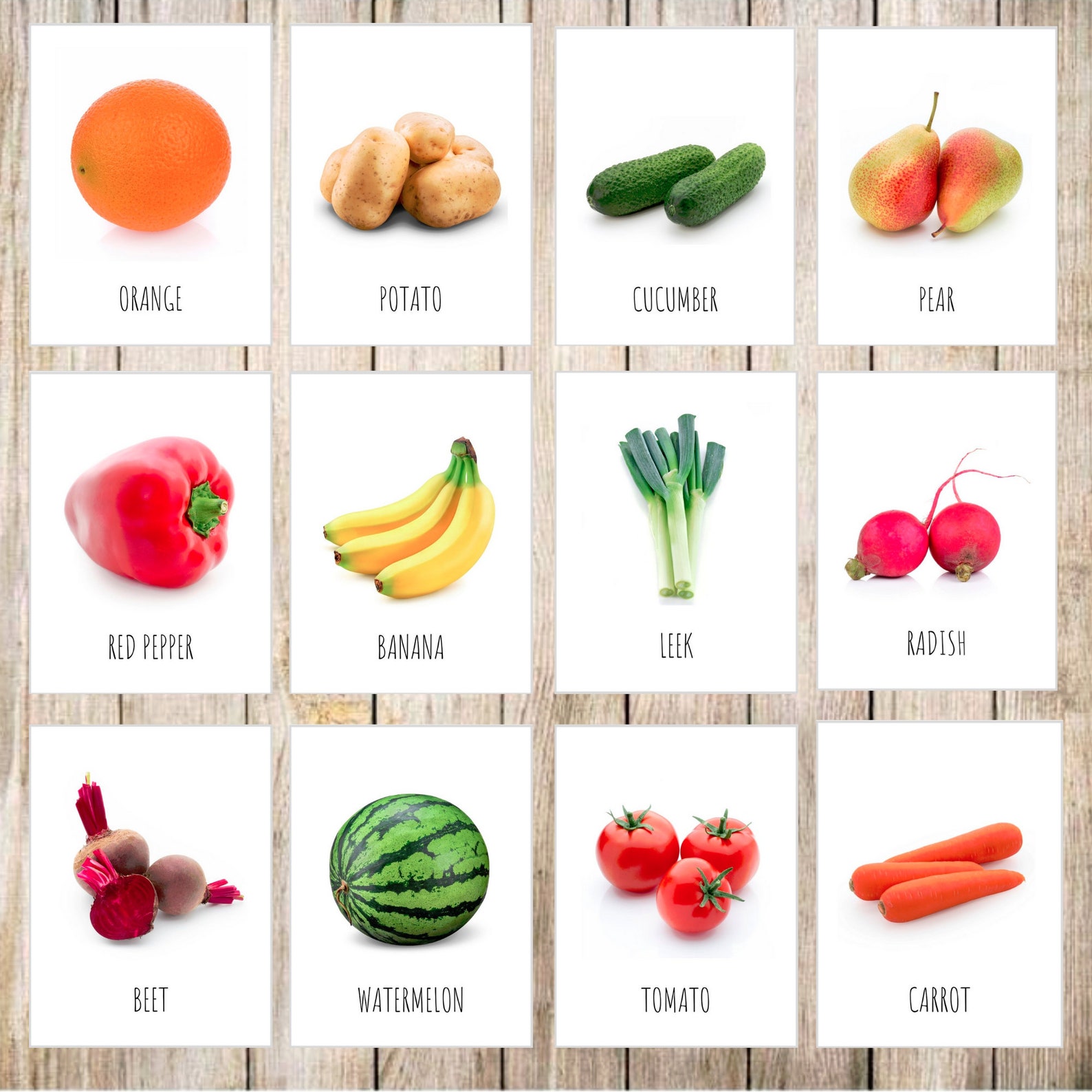 Fruits and Vegetables With Real Pictures 36 Montessori Cards - Etsy