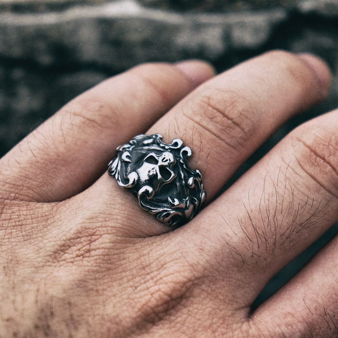 Gothic Vine Pirate Skull Rings Mens Biker Stainless Steel Ring - Etsy