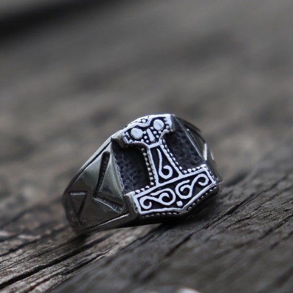 Thor Ring Mens Viking Odin Mjolnir Stainless Steel Ring Thor | Etsy