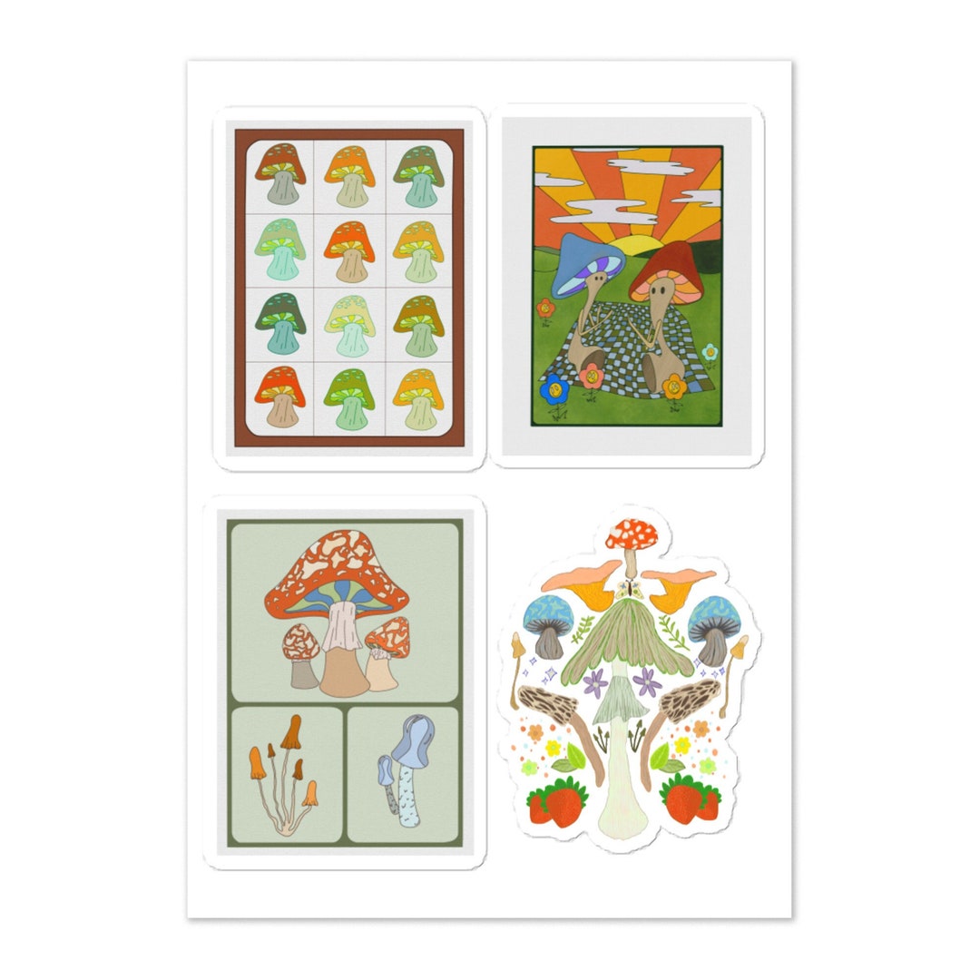 Fungi Illustration Sticker Sheet - Mushroom Sticker Pack - Cottage Core ...