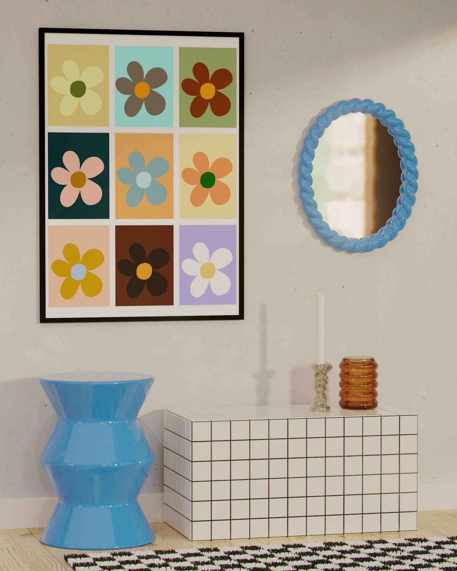 Floral Checkerboard Poster - Trendy Poster - Eclectic Wall Art - Groovy ...