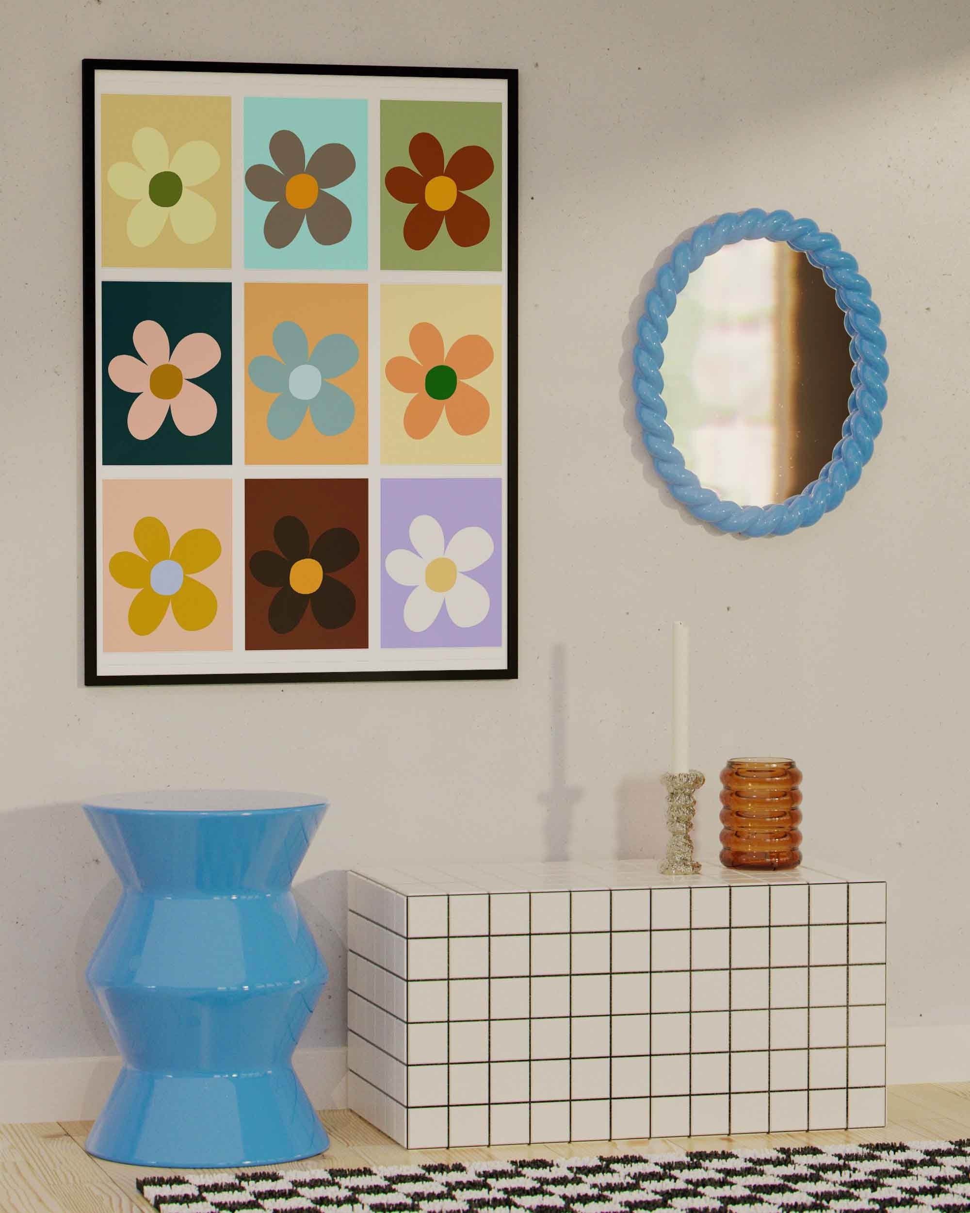 Floral Checkerboard Poster - Trendy Poster - Eclectic Wall Art - Groovy ...