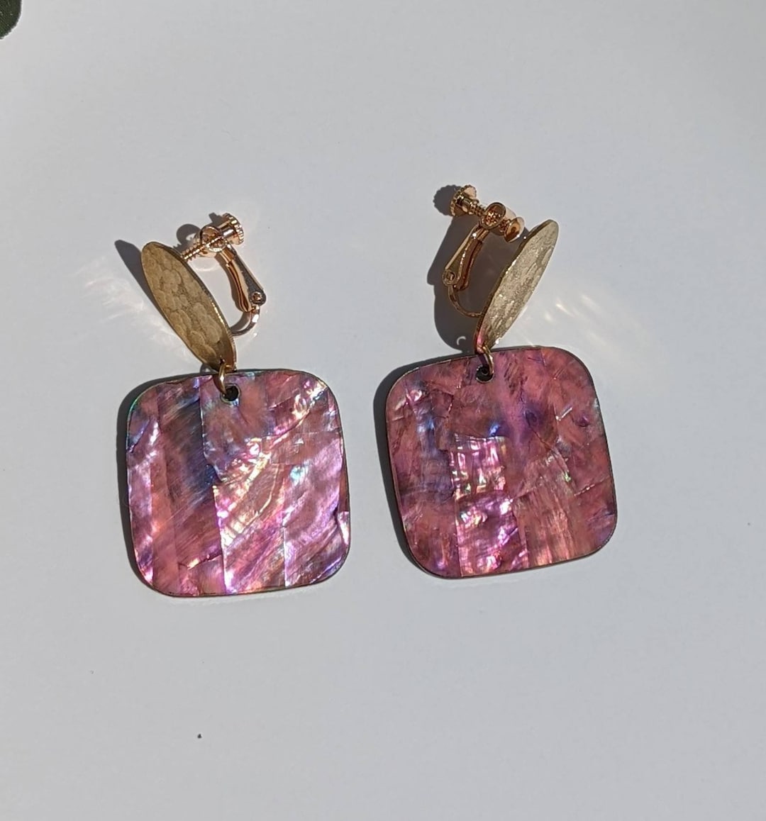 Clip on Earrings Pink Gold ,statement Clip on Earrings, Rainbow ...