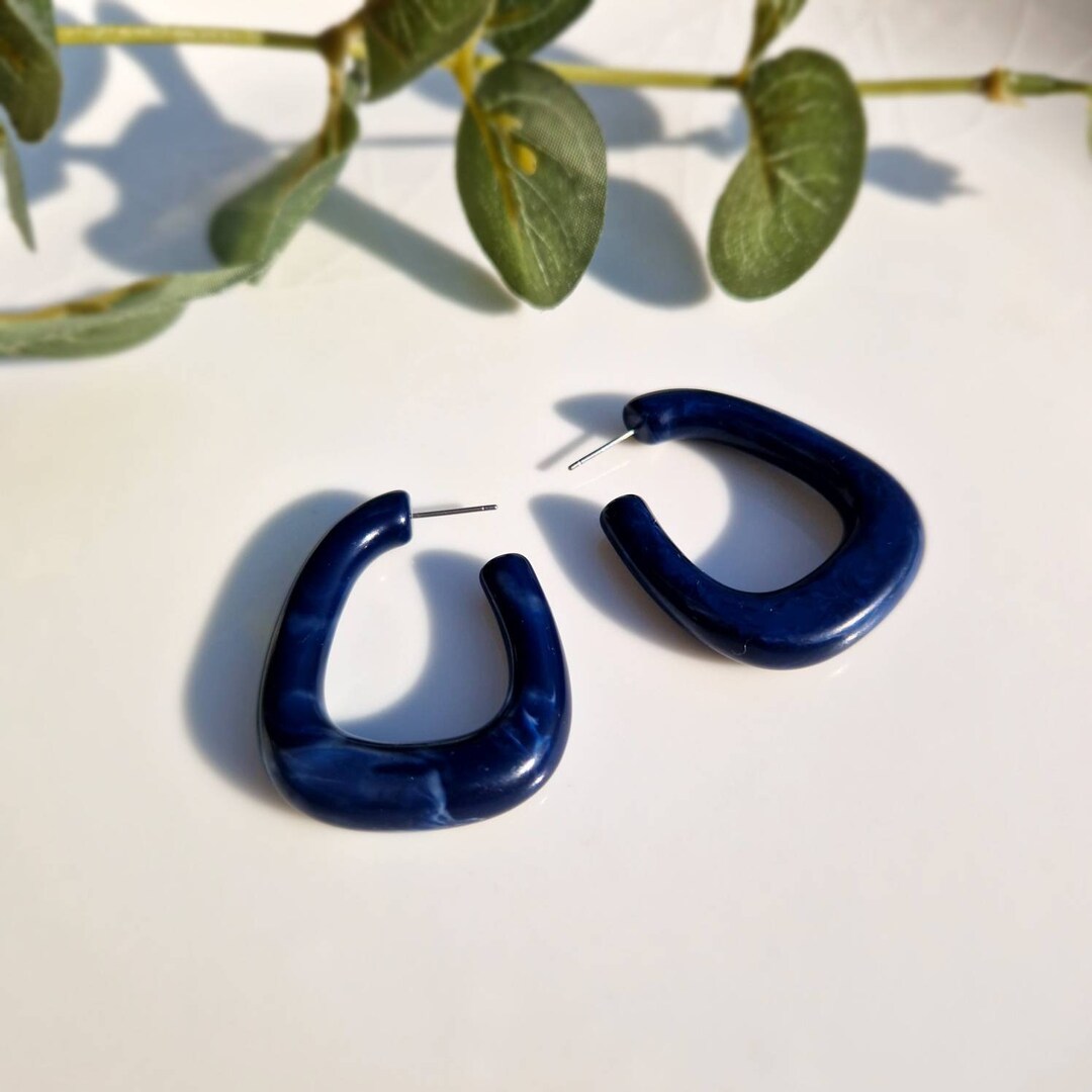 Blue Hoops, Royal Blue Hoop Earrings, Dark Blue Hoop Earrings ...
