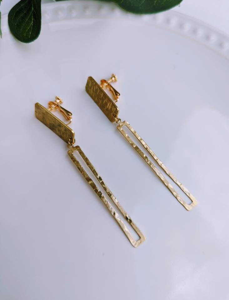 Gold Bar Clip on Earrings Clip on Drop Earrings Non Pierced - Etsy