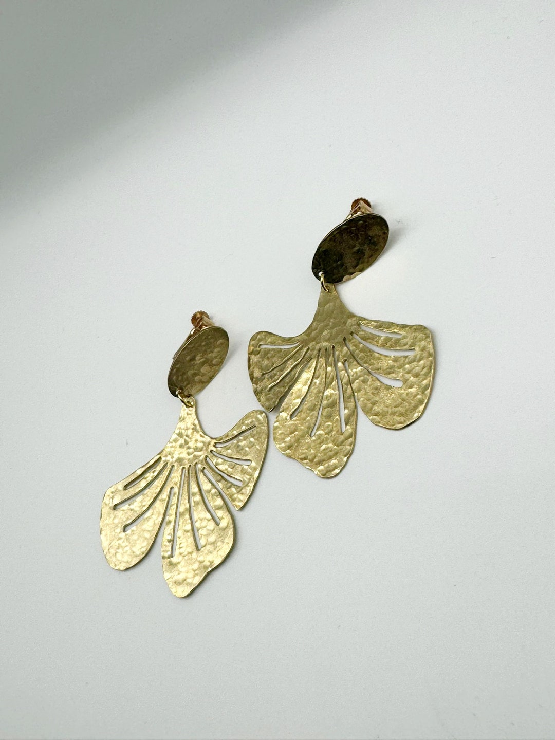 Gold Ginkgo Biloba Leaf Shape Drop Earrings Clip on Earrings for Women ...