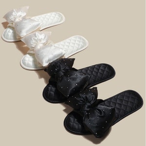 Bow Tie Satin Indoor Slippers, Fall Winter Fashion - Etsy