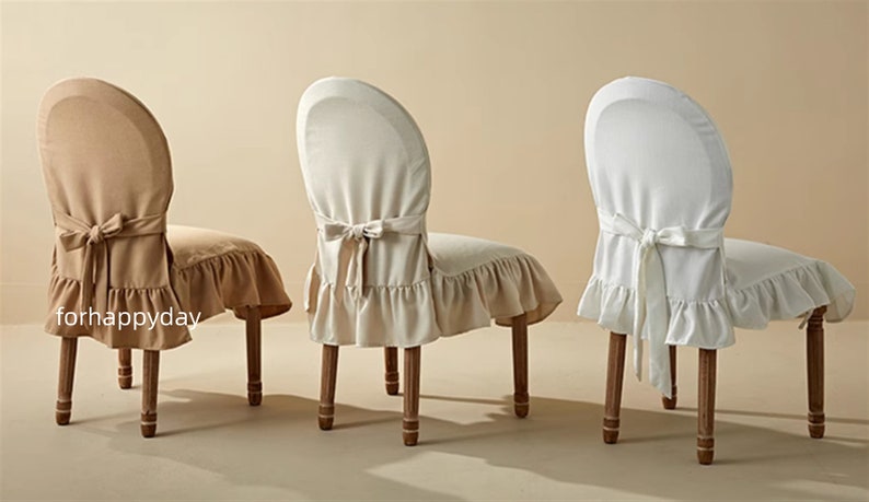 Customized Dining Chair Cover Cotton Linen Ruffle Chair Cover Oval Back ...