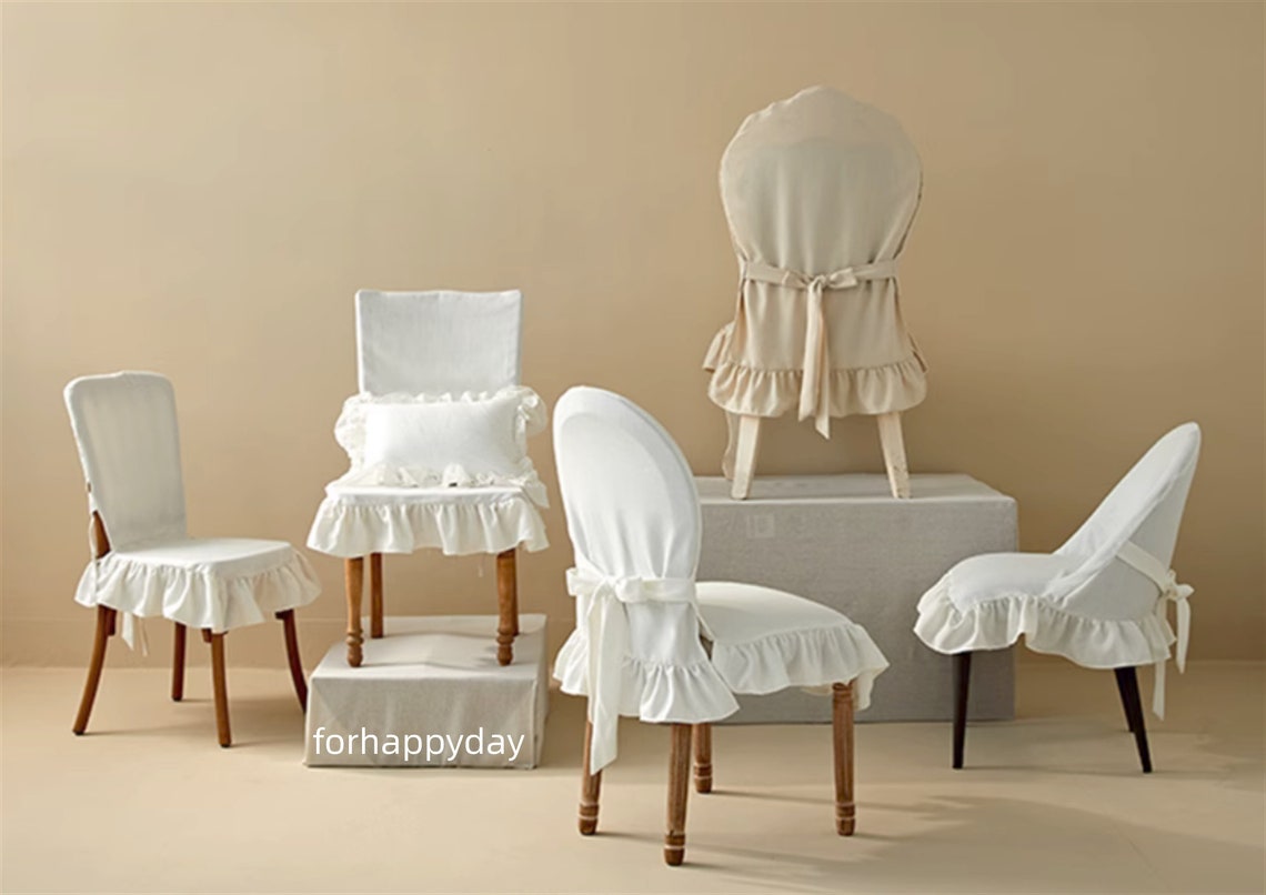 Customized Dining Chair Cover - Cotton Linen Ruffle Chair Cover - Oval ...
