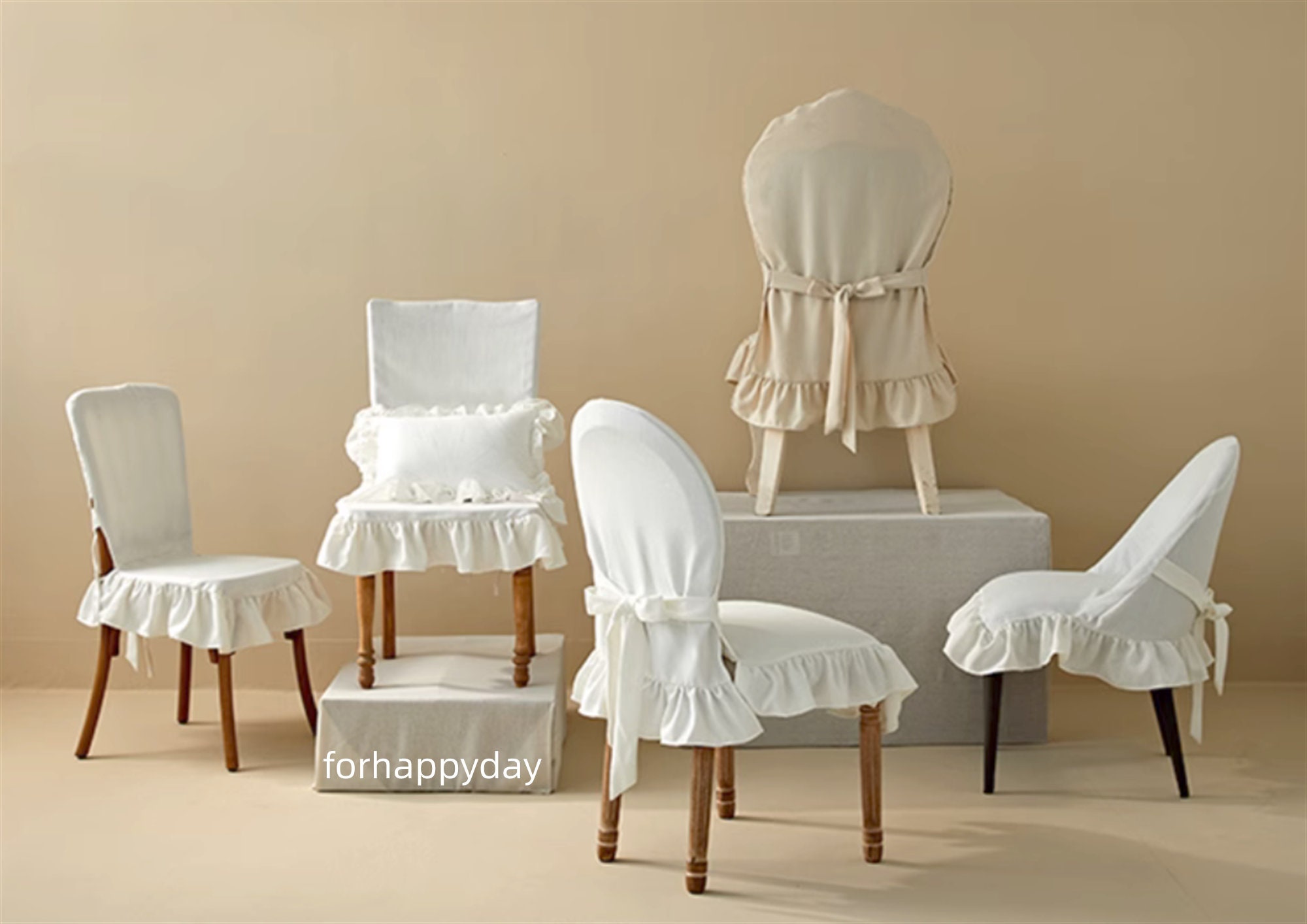 Customized Dining Chair Cover - Cotton Linen Ruffle Chair Cover - Oval ...