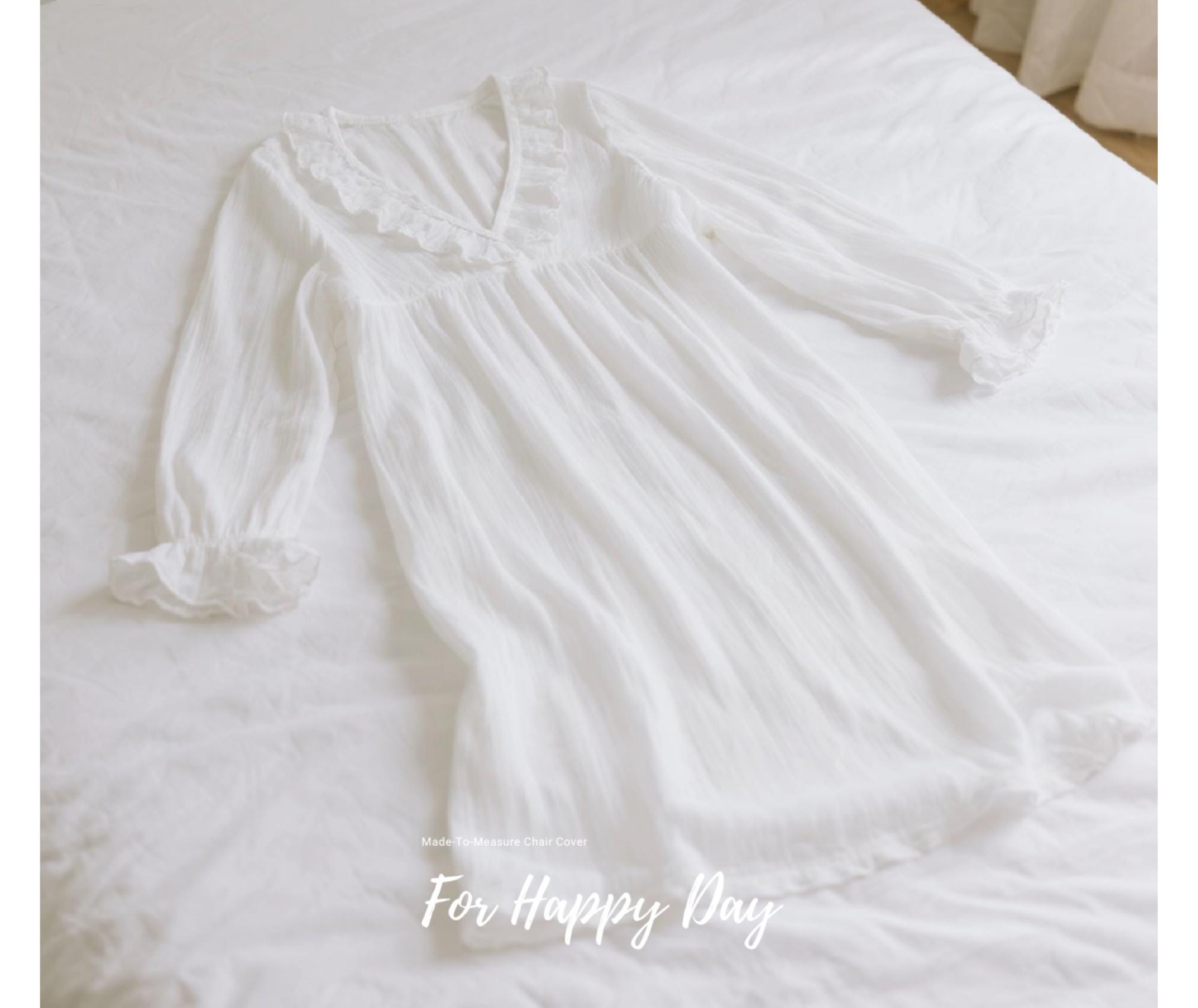 Pure Cotton White Sleeping Gown, Long Sleeve Elegant Nightwear - Etsy