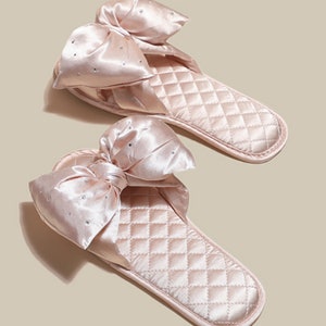 Bow Tie Indoor Slippers / Luxury French Silk Slippers / Home Office ...
