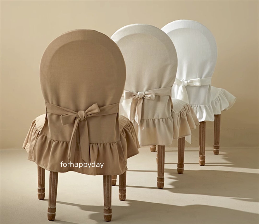 Customized Dining Chair Cover - Cotton Linen Ruffle Chair Cover - Oval ...