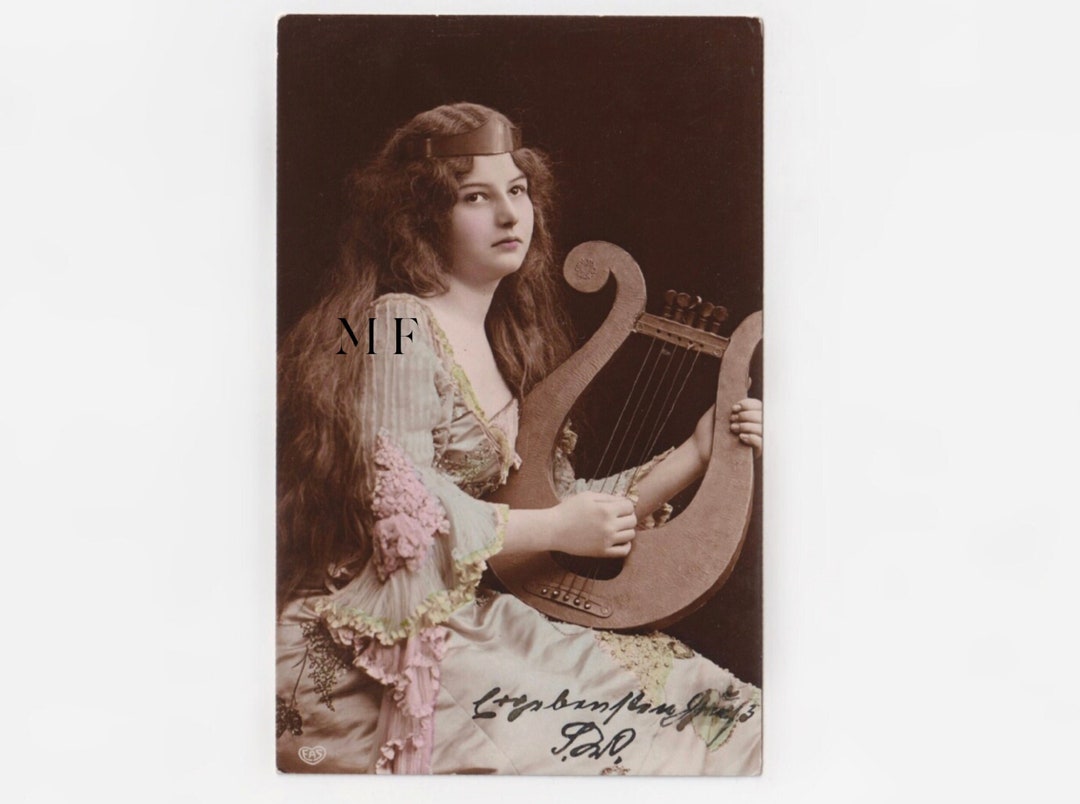 Vintage Postcard, Beautiful and Young Musician, Lyre, Music - Etsy UK