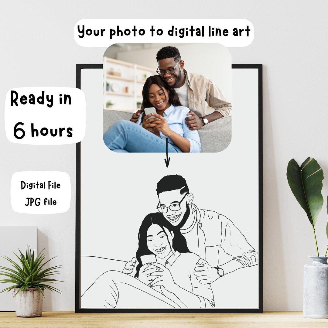 Custom Couple Line Art Portrait, Personalized Minimalist Gift (digital ...