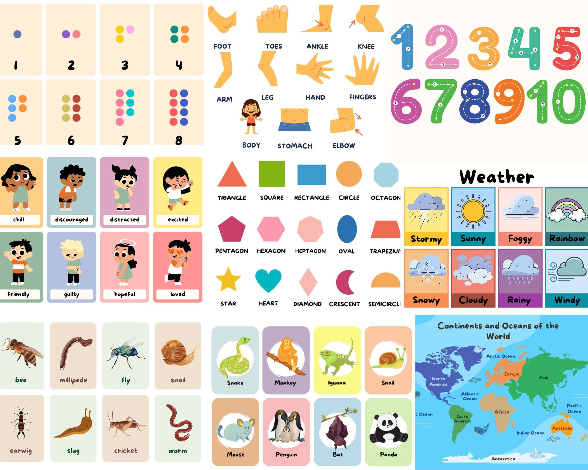 25 Children's Learning Posters, Flash Cards, Printable, Montessori ...