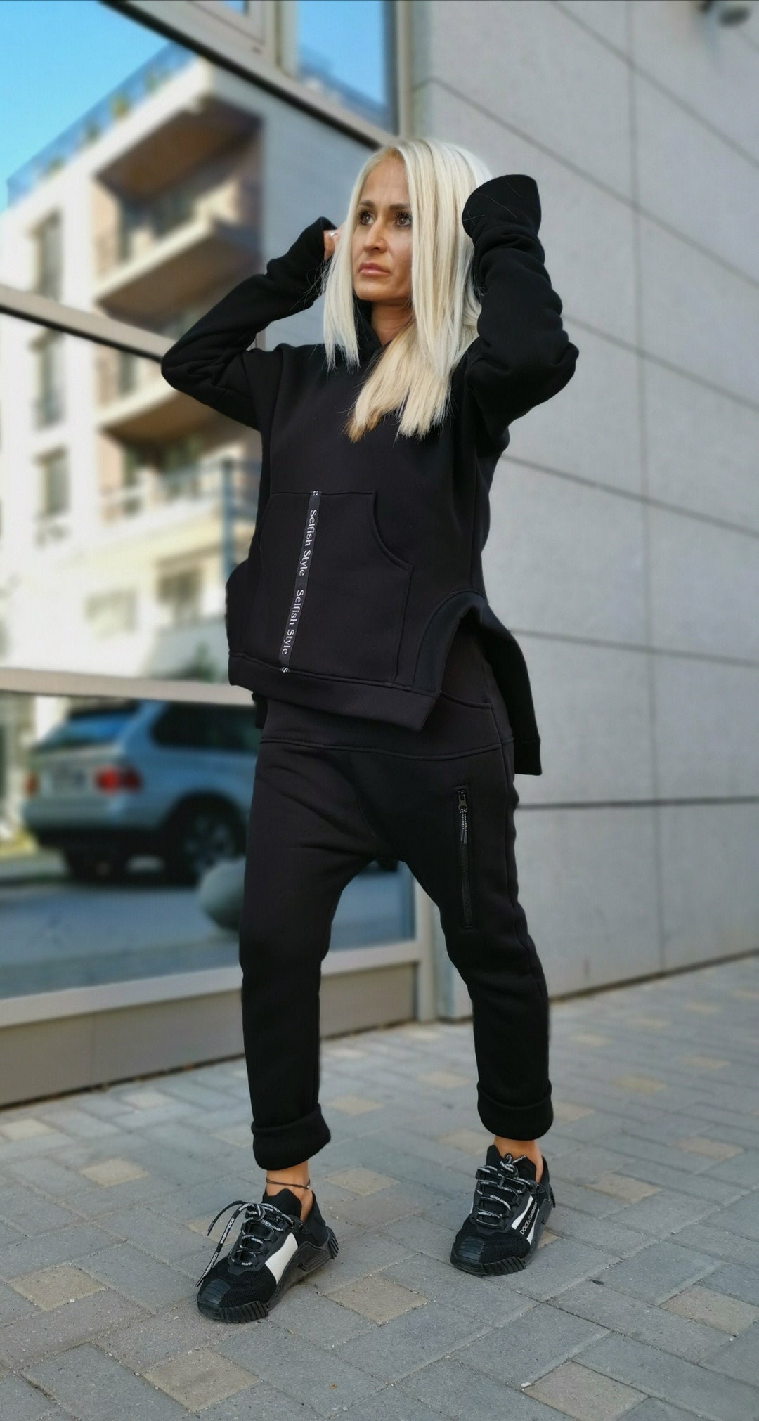 Black Hoodie Harem Pants Set: Women's Cotton Loungewear - Etsy