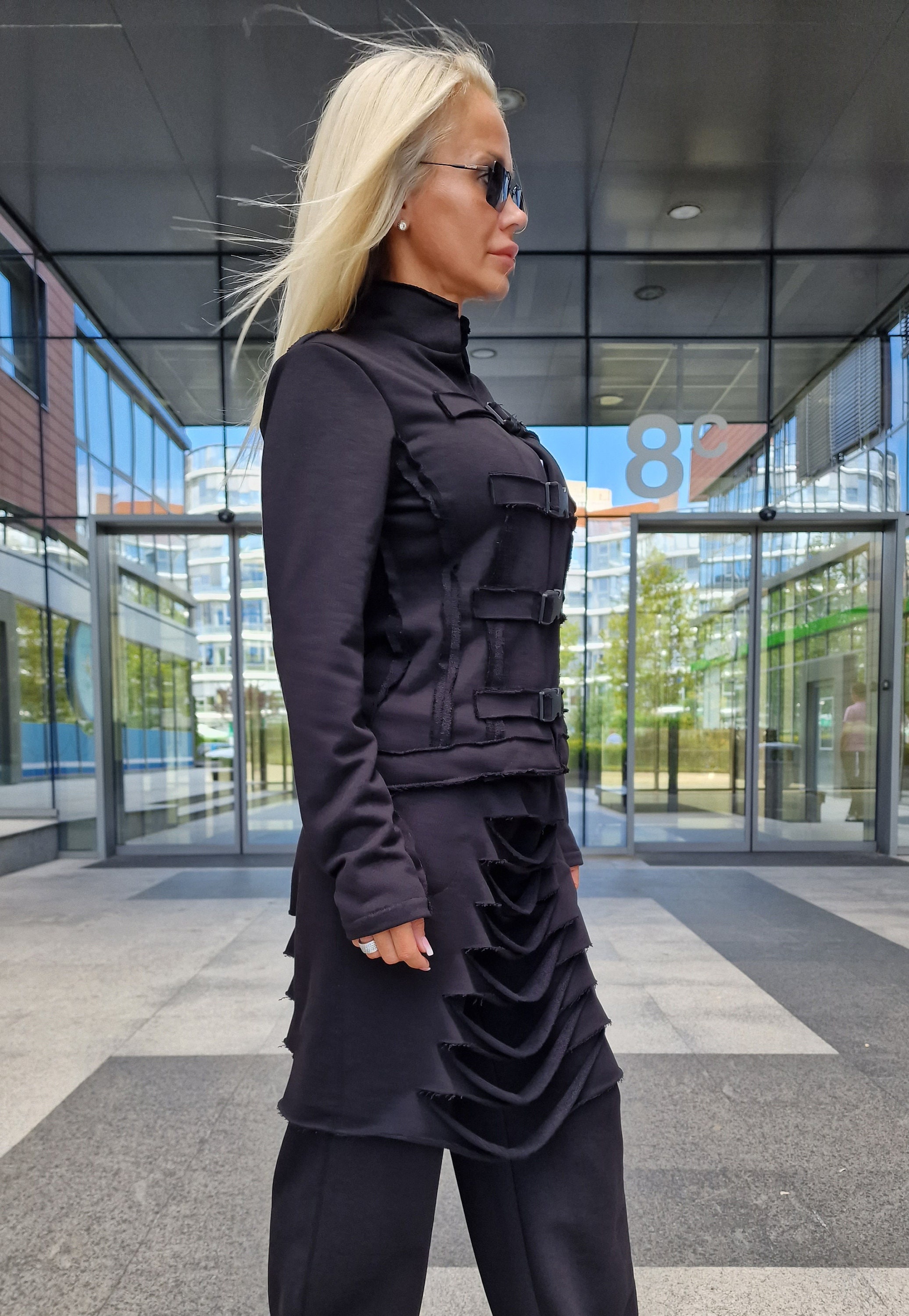 Cotton Women Black Set Loose Pants With Skirt Asimetric - Etsy