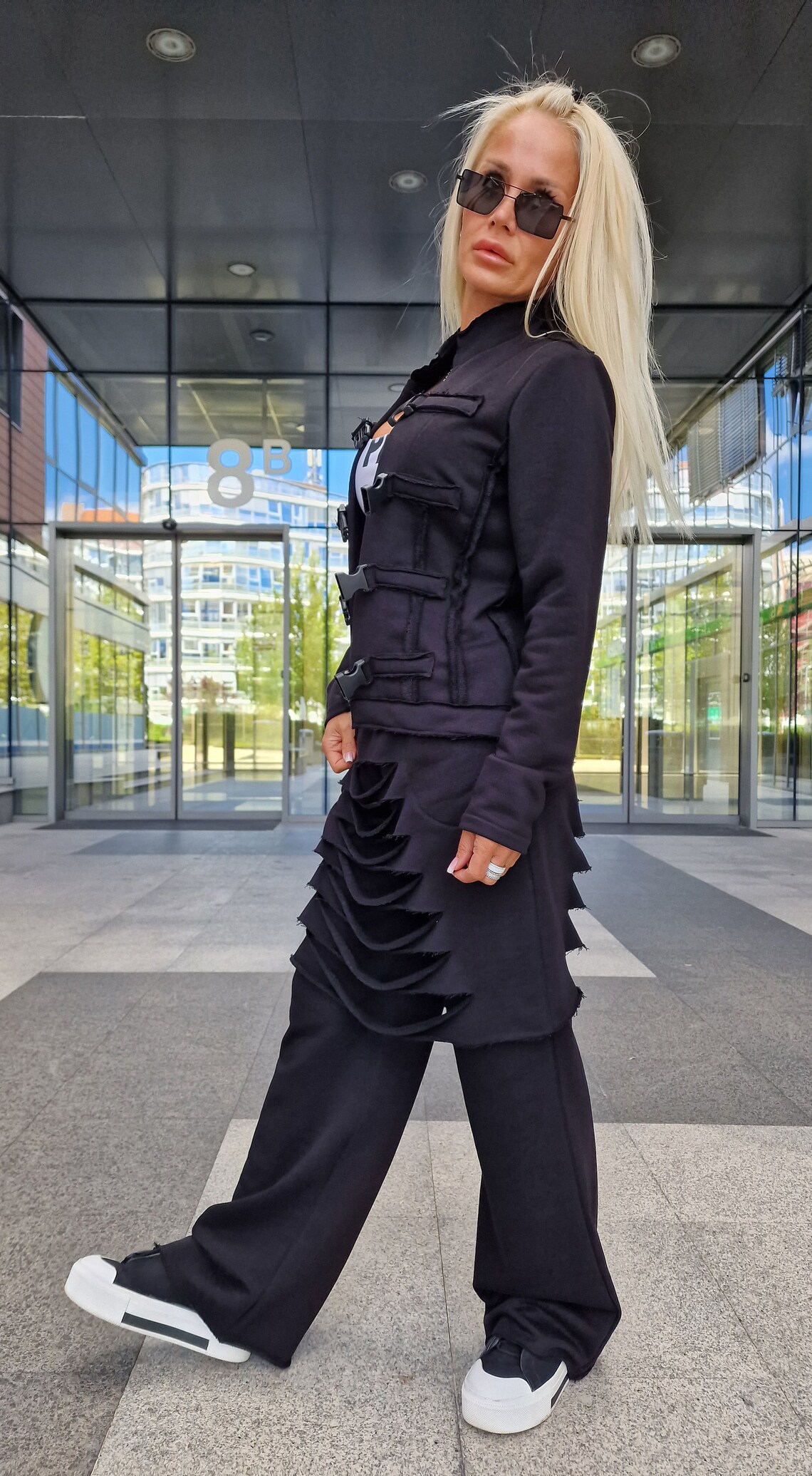 Cotton Women Black Set Loose Pants With Skirt Asimetric - Etsy