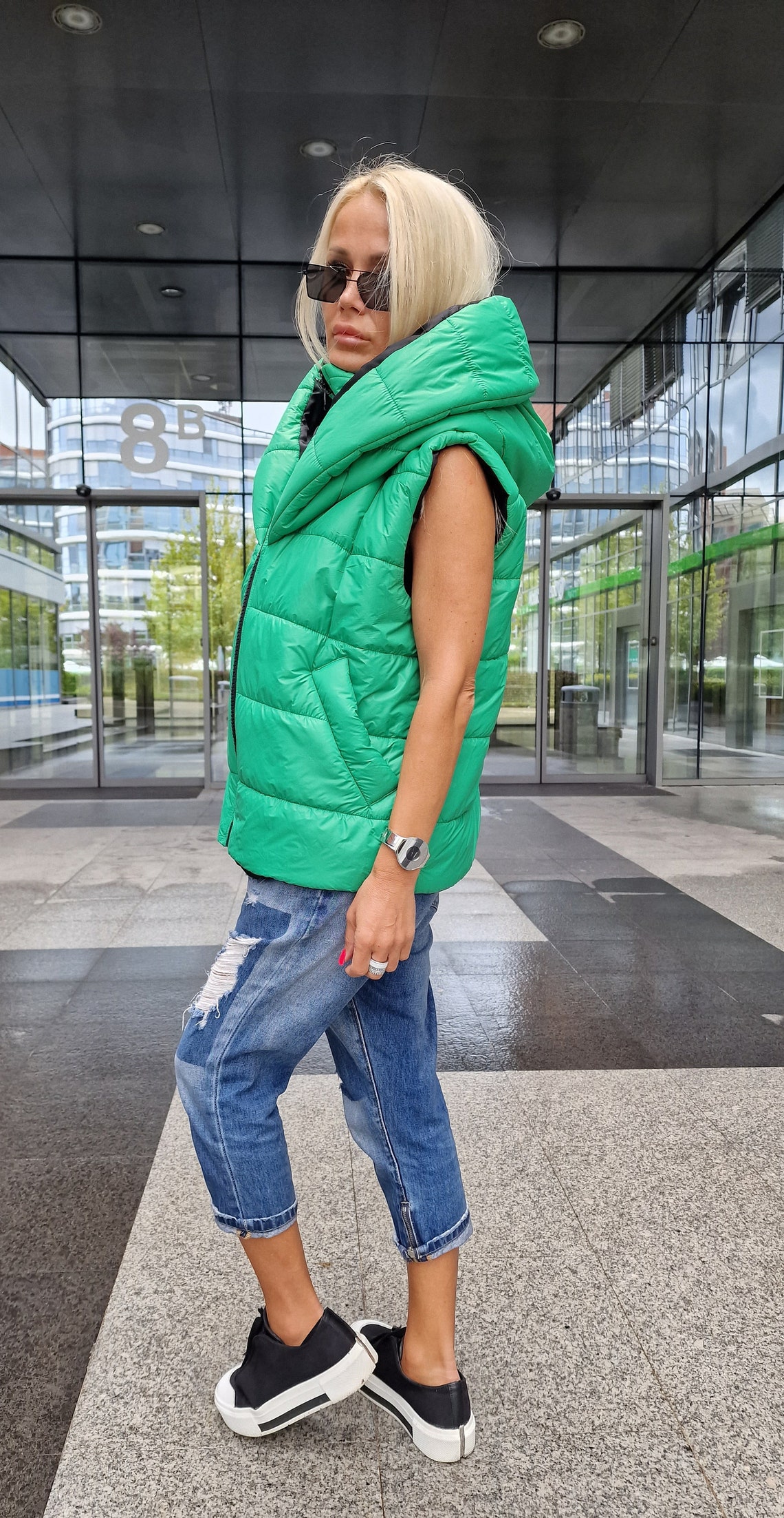 Sleeveless Hooded Vest Short Jacket With Oversized Hood - Etsy