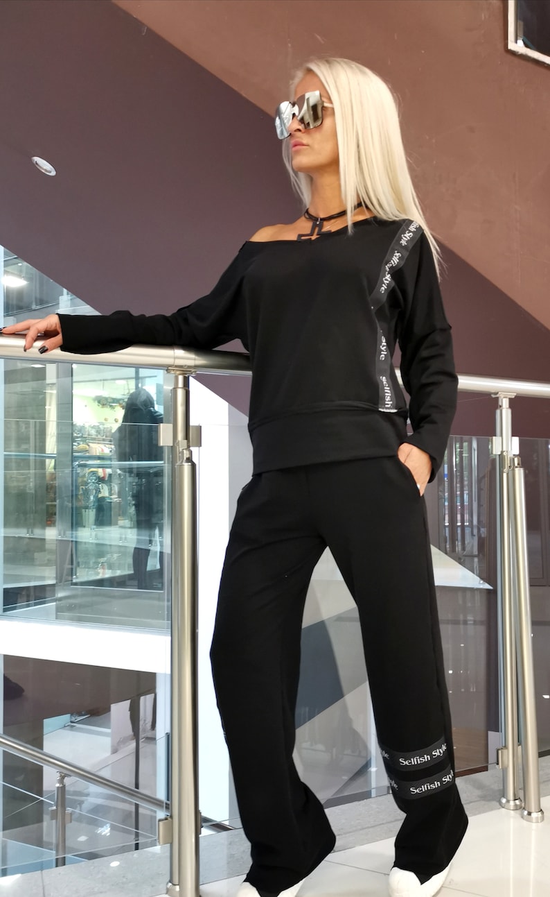 Black Sport Set: Women's Casual Style Jogging Set, Cotton Suit - Etsy
