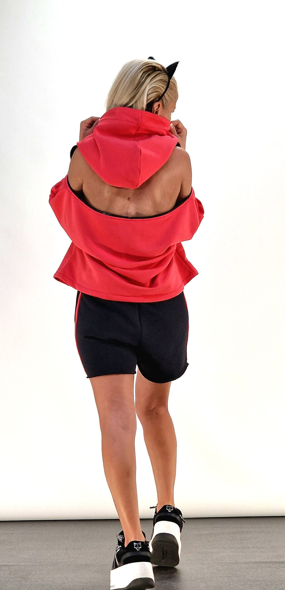 Cotton Hoodie Shorts Set: Open Back Crop Top, Avant Garde Summer Outfit ...
