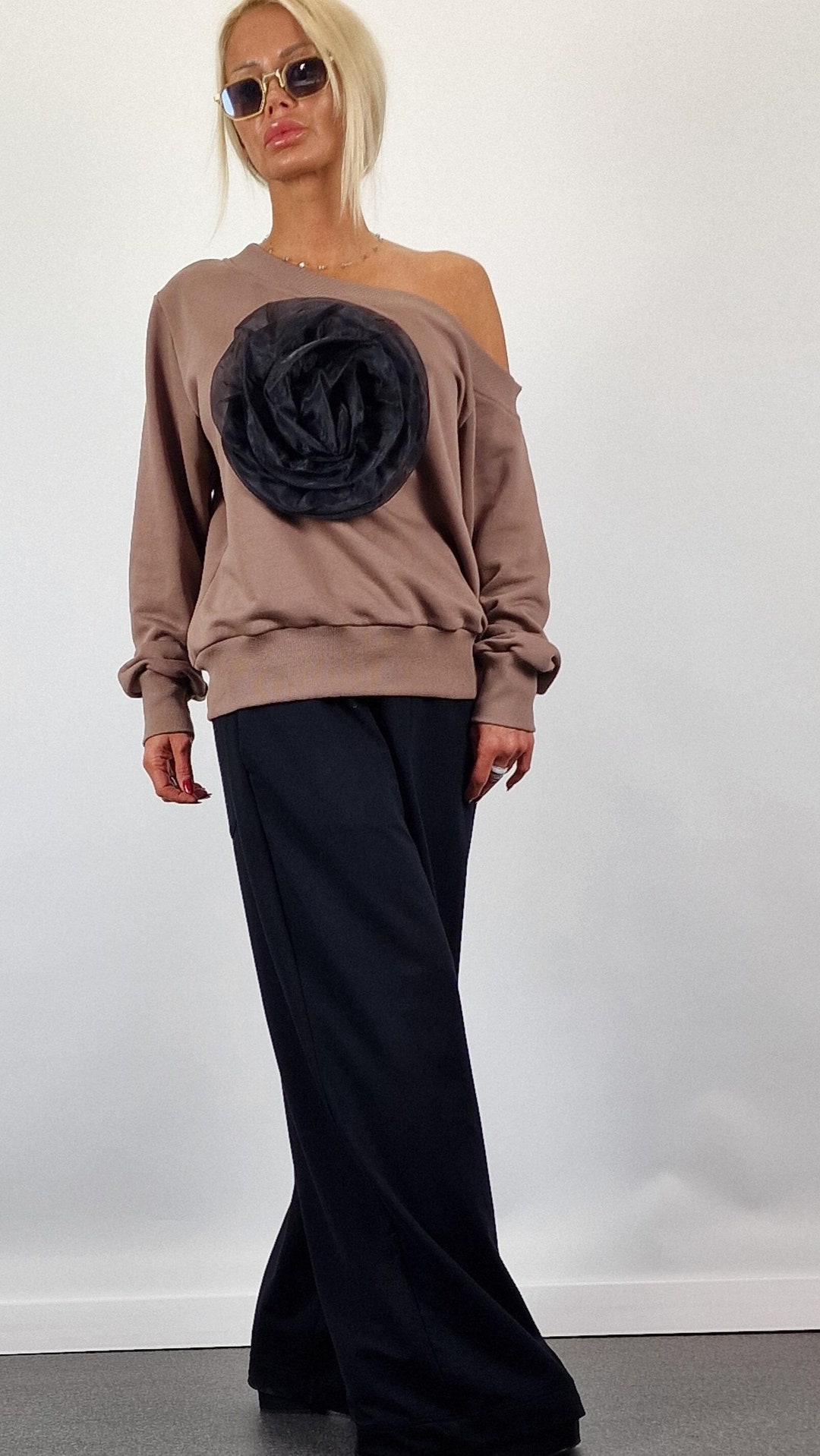 Avant-garde Top, Loose Woman Top, Cold Shoulder Blouse, Maxi Top ...