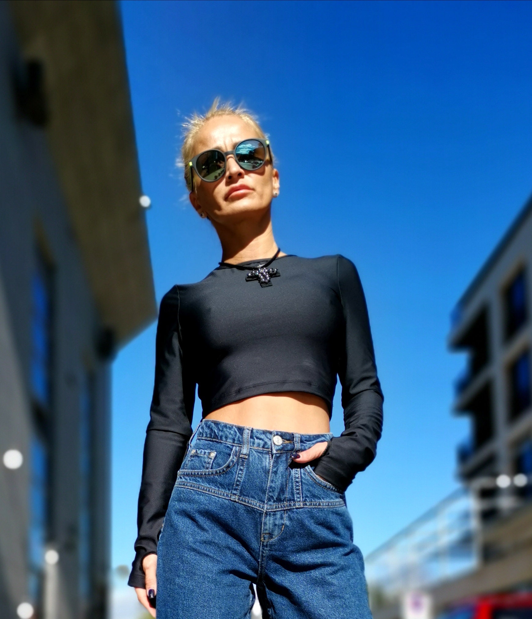 Fitted Top With Open Back, Long Sleeve Woman Top, Party Blouse in Black ...