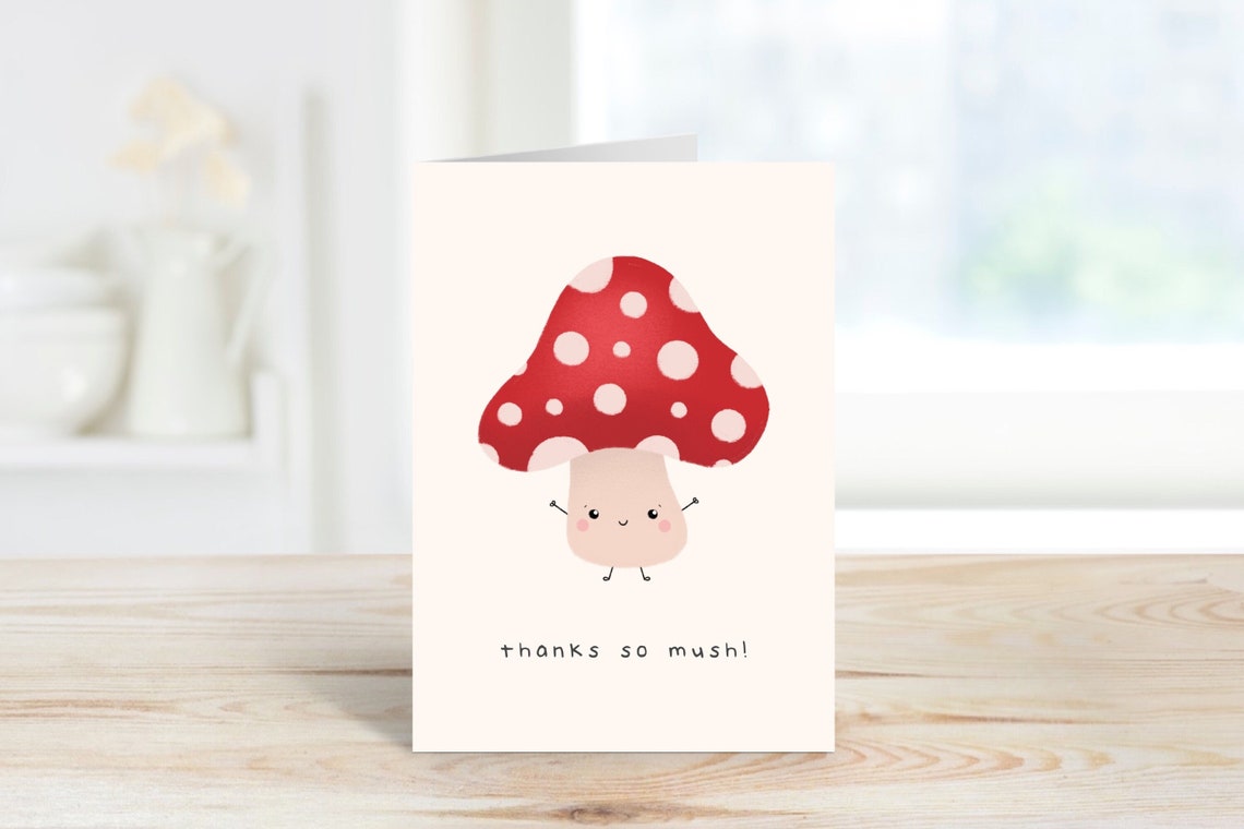 Thanks so Mush Funny Thank You Card Mushroom Pun Card - Etsy UK