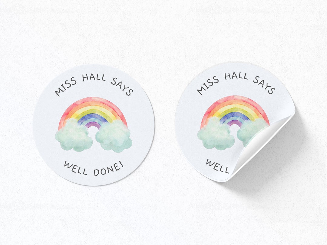48 Personalised Teacher Stickers | Glossy | Well Done | Rainbow ...