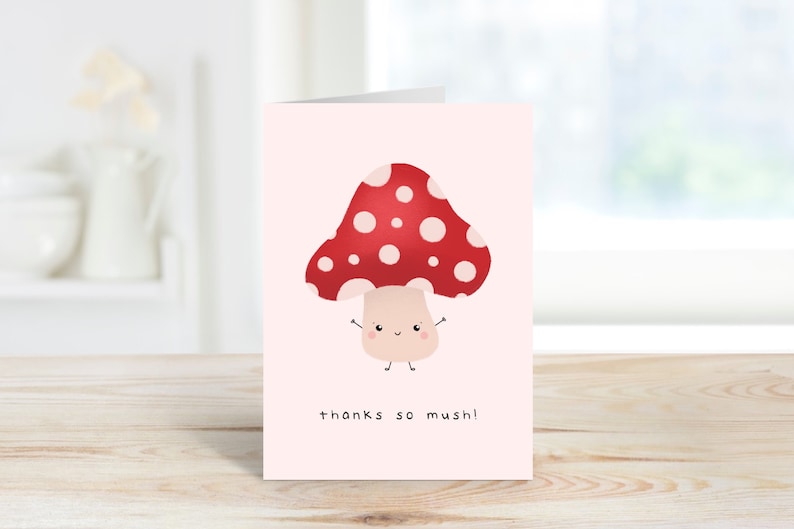 Thanks so Mush Funny Thank You Card Mushroom Pun Card | Etsy