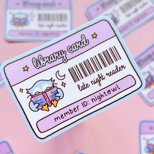 Late Night Reader Library Card Waterproof Sticker Night Owl Book Kindle ...