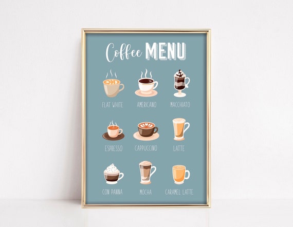 Coffee Menu Kitchen Wall Art Print Coffee Guide Print | Etsy UK