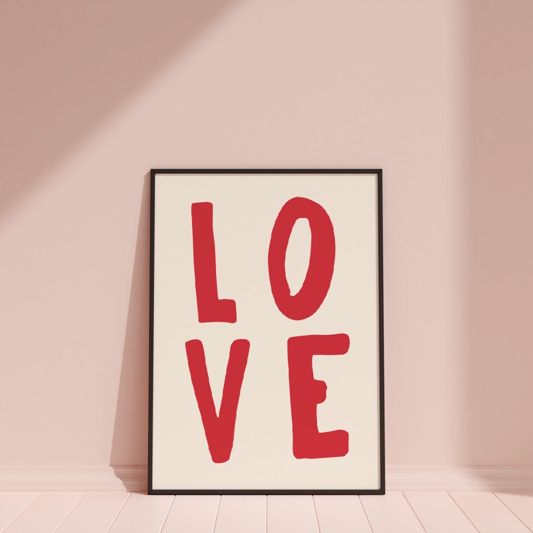Retro Love Wall Art Print, Hand Lettering, Bold Typography, Positivity ...
