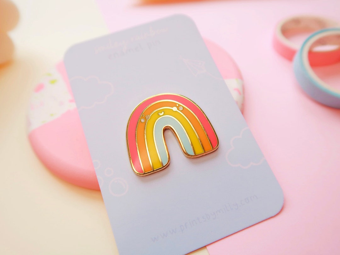 Smiley Rainbow Enamel Pin | Cute Hard Enamel Pin | Positivity | LGBTQ ...