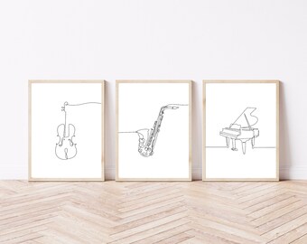 Minimalist Violin Instrument Line Drawing Wall Art Print A6 | Etsy