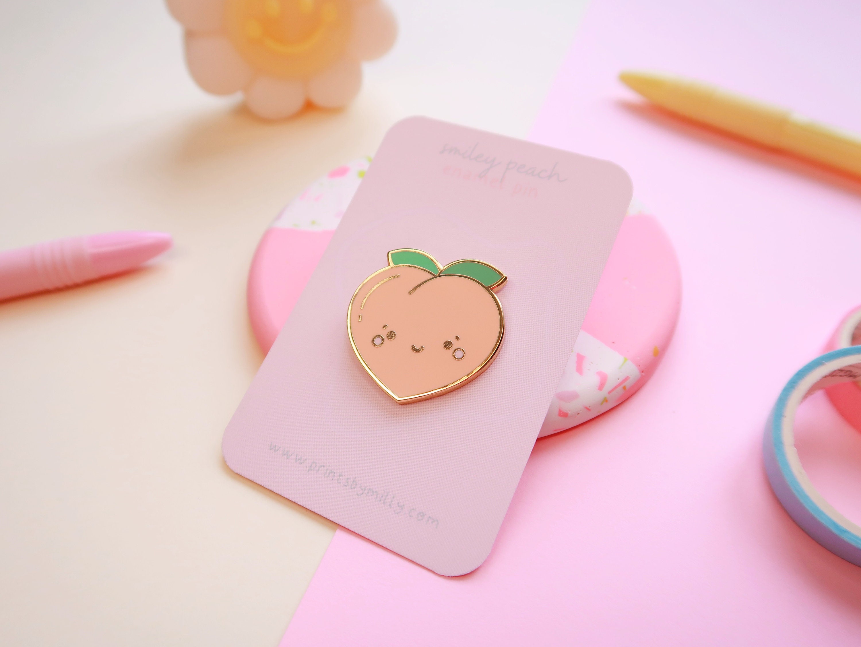 Smiley Peach Enamel Pin Kawaii Peach Hard Enamel Pin Lapel - Etsy